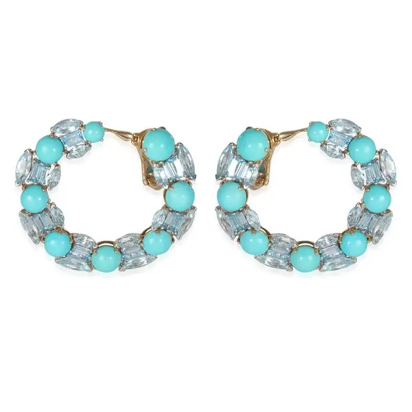 Etho Maria White Gold & Yellow Gold Turquoise And Blue Topaz Hoop Earrings - White_gold/yellow_gold
