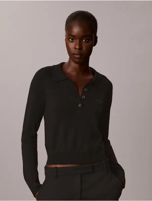 Calvin Klein Extra Fine Merino Polo Shirt - Black