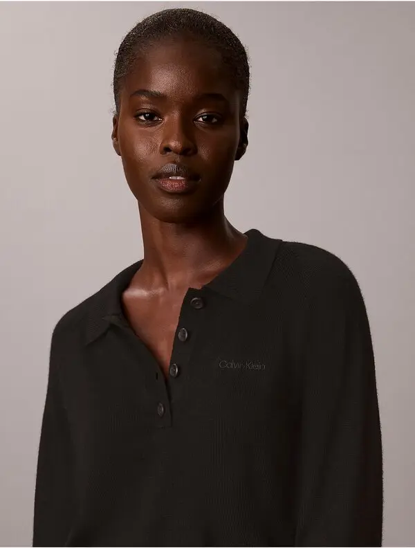 Calvin Klein Extra Fine Merino Polo Shirt - Black