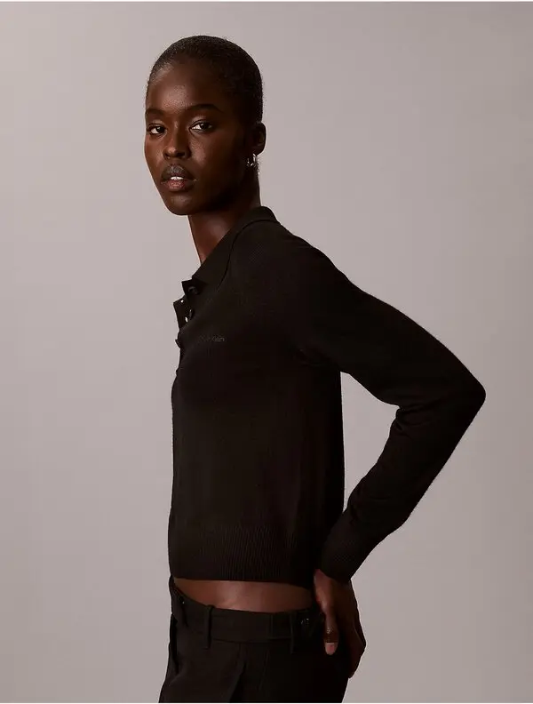 Calvin Klein Extra Fine Merino Polo Shirt - Black