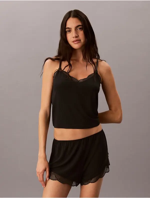 Calvin Klein Ultra Soft Modal Rib Lace Shortie - Black