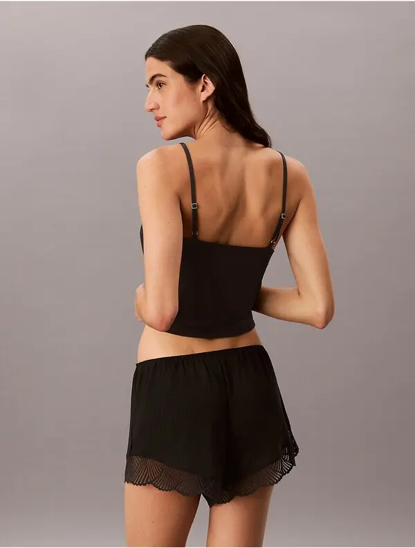 Calvin Klein Ultra Soft Modal Rib Lace Shortie - Black