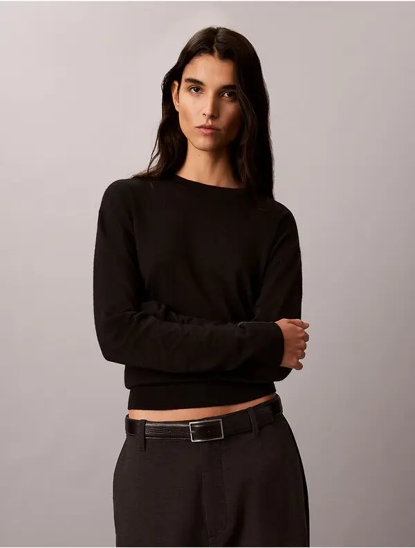 Calvin Klein Merino Wool Blend Crewneck Sweater - Black