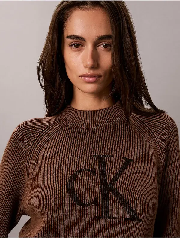 Calvin Klein Monogram Graphic Rib Sweater - Cacao Combo