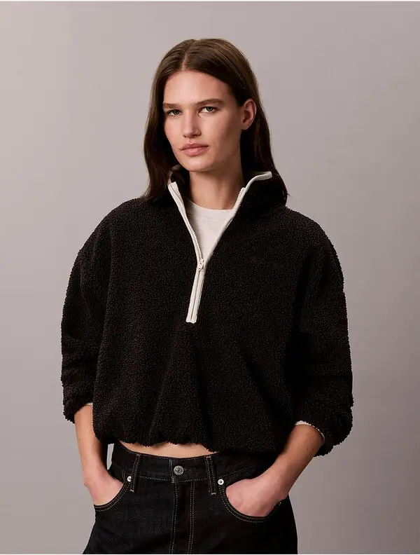 Calvin Klein Sherpa 1/4 Zip Sweatshirt - Black