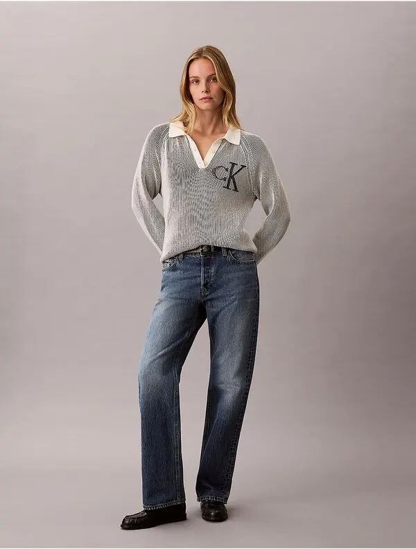 Calvin Klein Bicolor Rib Monogram Polo Sweater