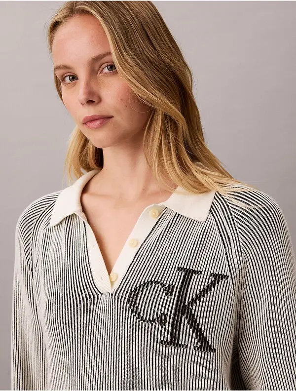 Calvin Klein Bicolor Rib Monogram Polo Sweater