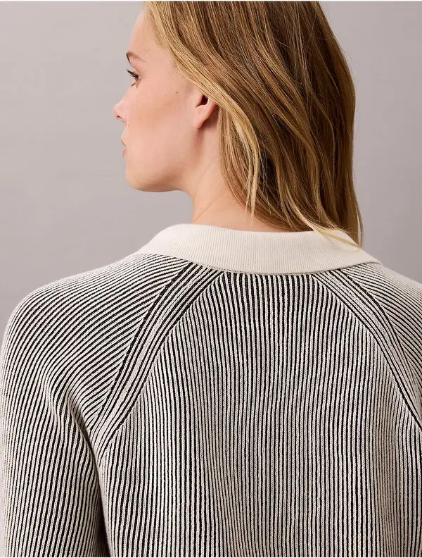 Calvin Klein Bicolor Rib Monogram Polo Sweater