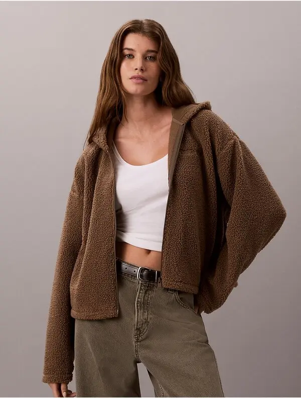 Calvin Klein Sherpa Zip Hoodie - Shitake