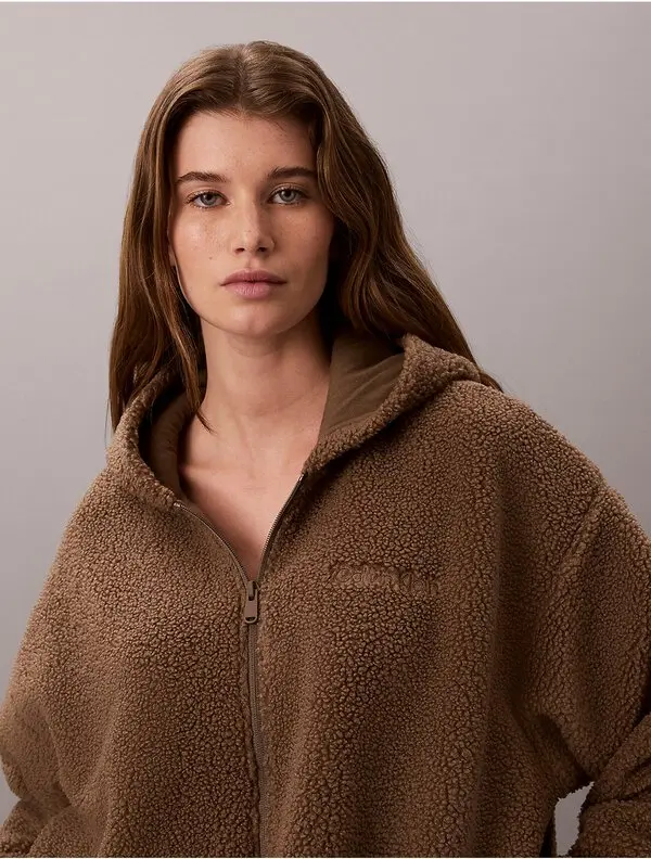 Calvin Klein Sherpa Zip Hoodie - Shitake