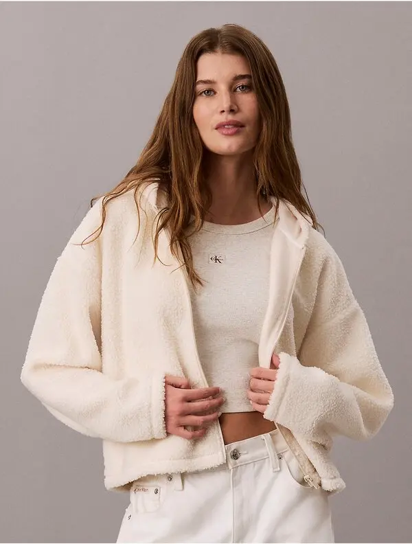 Calvin Klein Sherpa Zip Hoodie - Tofu