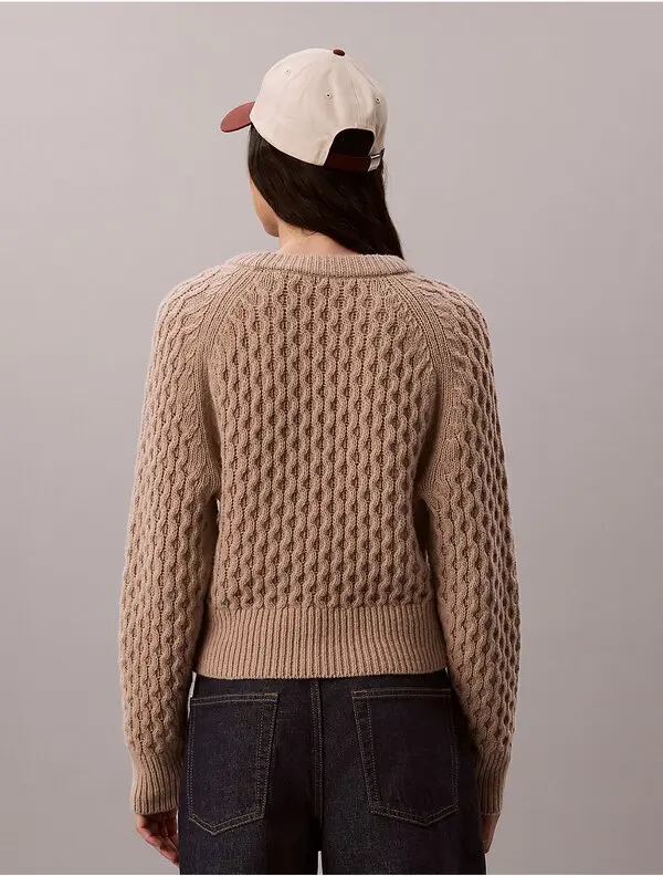 Calvin Klein Merino Wool Blend Cable Knit Sweater - Roasted Cashew