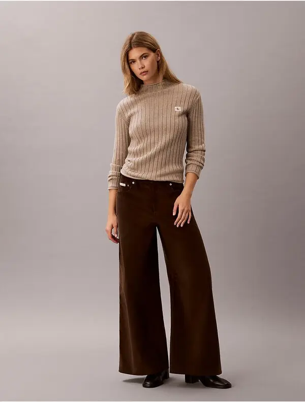 Calvin Klein Corduroy Wide Leg Pants - Brown Cork