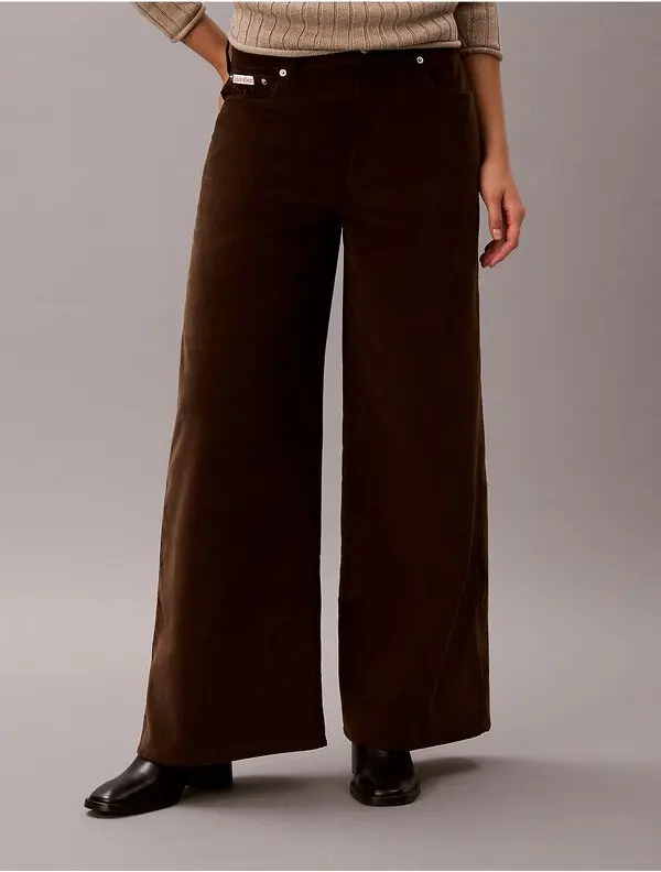 Calvin Klein Corduroy Wide Leg Pants - Brown Cork