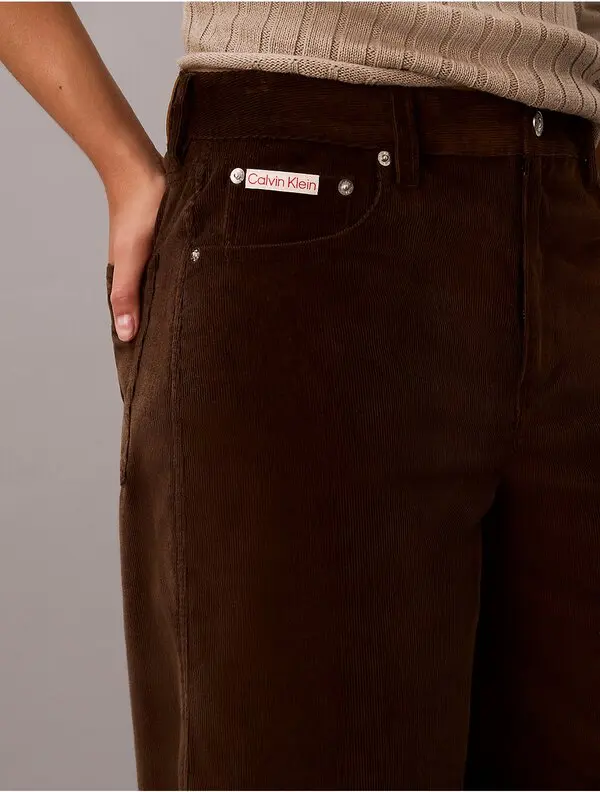 Calvin Klein Corduroy Wide Leg Pants - Brown Cork