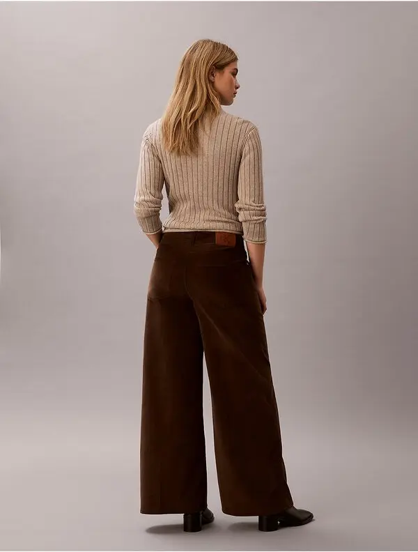 Calvin Klein Corduroy Wide Leg Pants - Brown Cork
