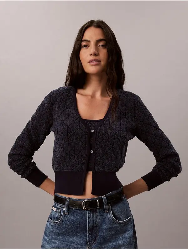 Calvin Klein Emblem Logo 2-in-1 Chenille Cardigan Set - Blue Nights
