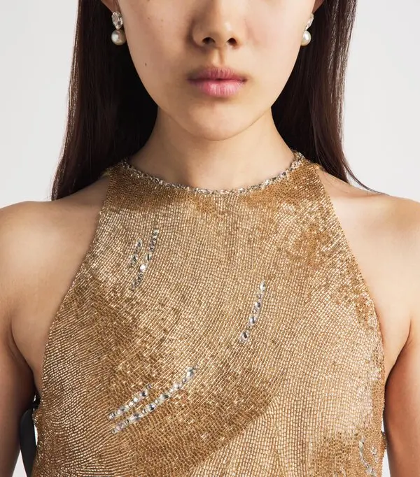 CLIO PEPPIATT Embellished Halterneck Maxi Gown - White