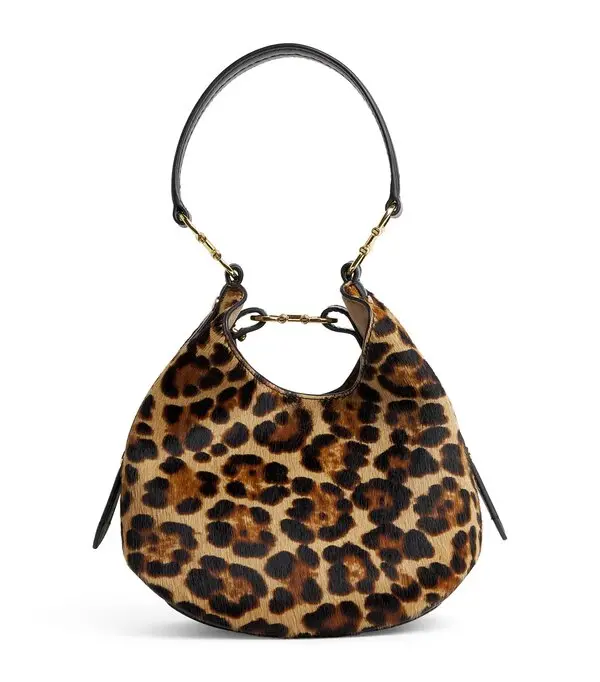 Harrods Small Pony Leopard Penny Shoulder Bag - Black