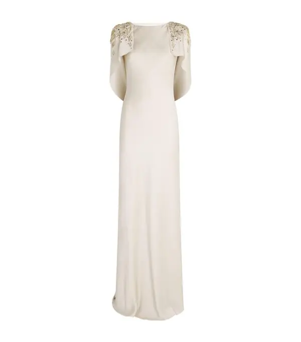 Jenny Packham Satin Ophelia Cape Gown - Ivory