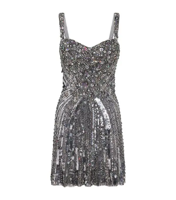 Jenny Packham Embellished Jupiter Mini Dress - Silver