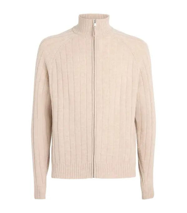 ALLUDE Wool-cashmere Rib-knit Cardigan - Beige