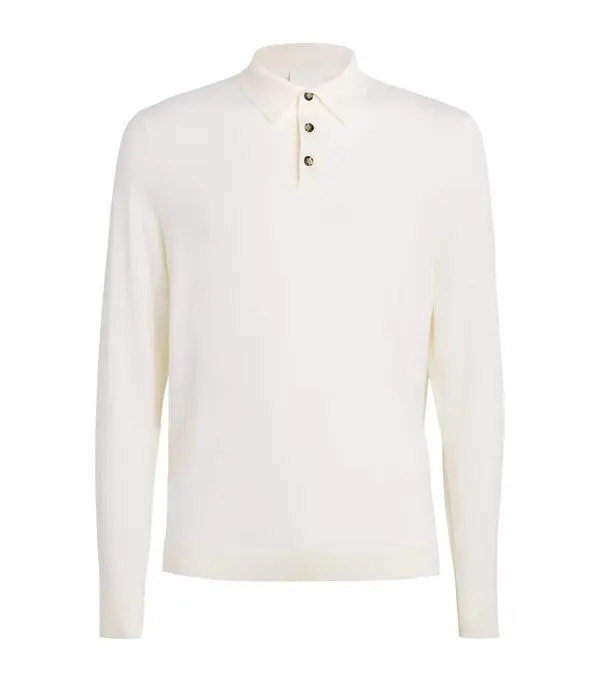 ALLUDE Virgin Wool Open-collar Polo Sweater - White
