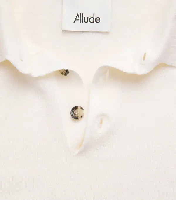 ALLUDE Virgin Wool Open-collar Polo Sweater - White