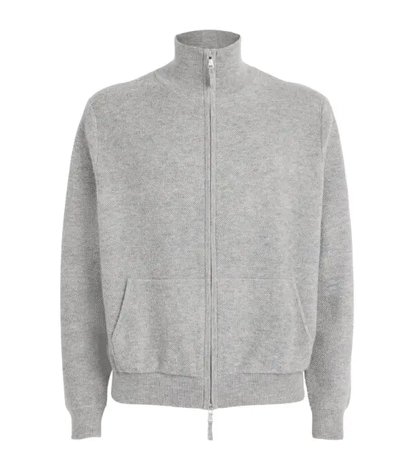 ALLUDE Wool-cashmere Waffle-knit Zip-up Cardigan