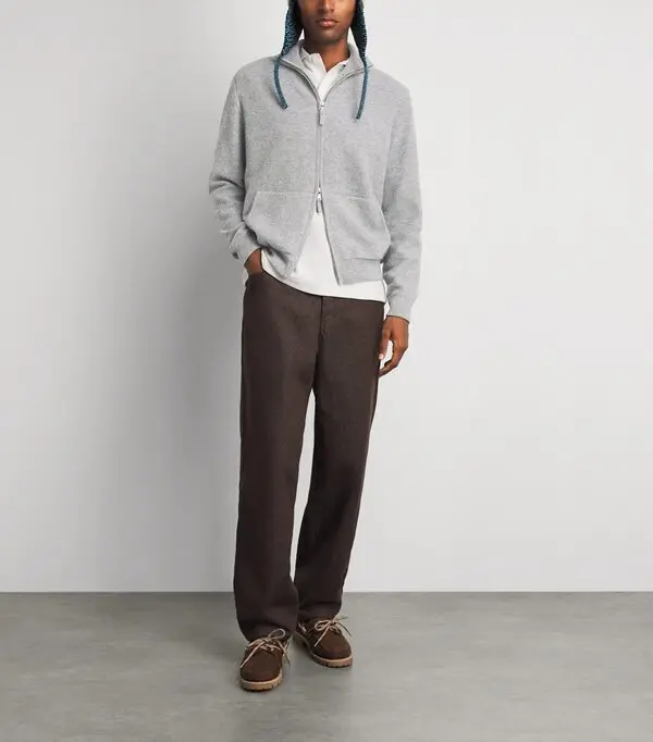 ALLUDE Wool-cashmere Waffle-knit Zip-up Cardigan