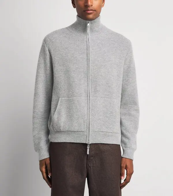 ALLUDE Wool-cashmere Waffle-knit Zip-up Cardigan