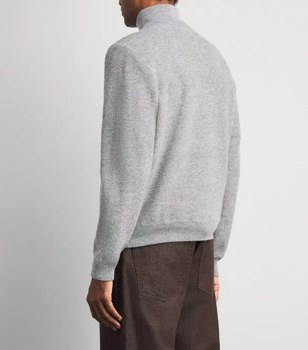 ALLUDE Wool-cashmere Waffle-knit Zip-up Cardigan