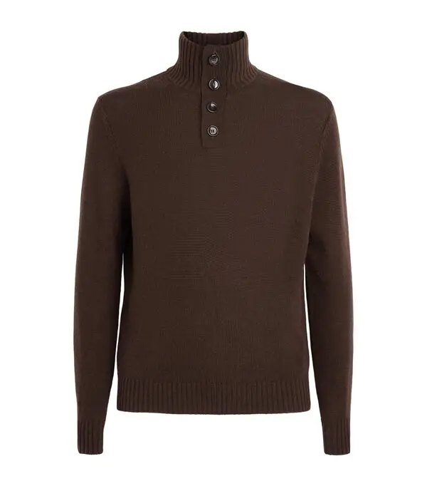 ALLUDE Wool-cashmere High-neck Buttoned Sweater