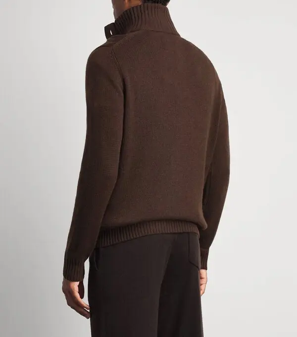 ALLUDE Wool-cashmere High-neck Buttoned Sweater