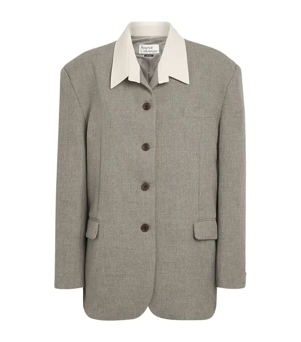 Source Unknown Contrast-collar Suki Blazer Shirt - Grey