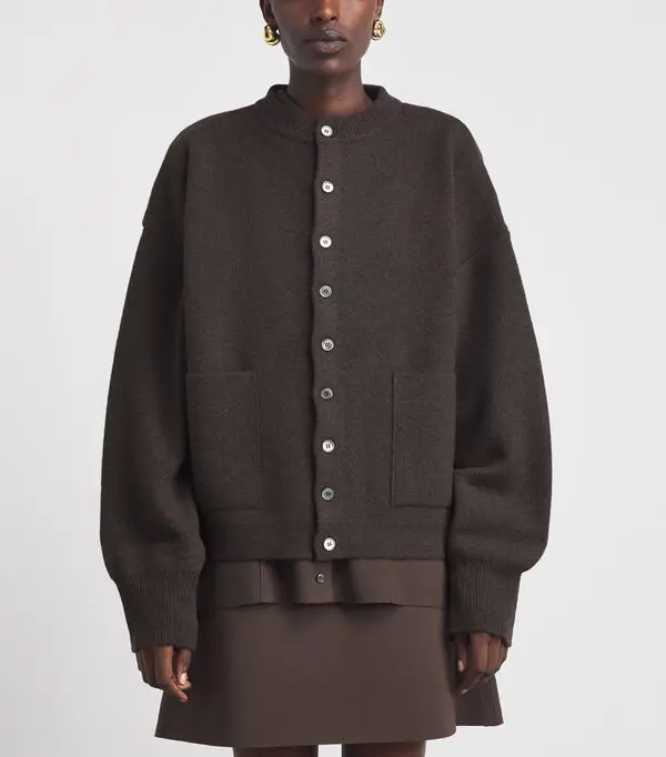BIRROT Merino Wool Cardigan With Patch Pockets - Brown