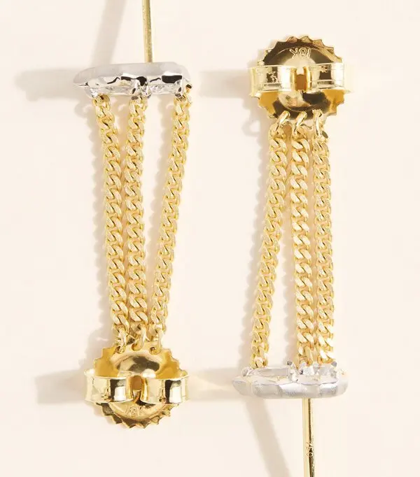 JADE TRAU Yellow Platinum And Diamond Posey Chain Earrings
