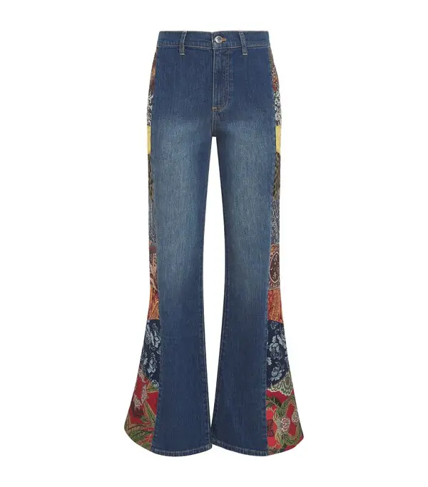 Alice + Olivia Stretch-denim Patchwork Flare Sb Jeans - Blue