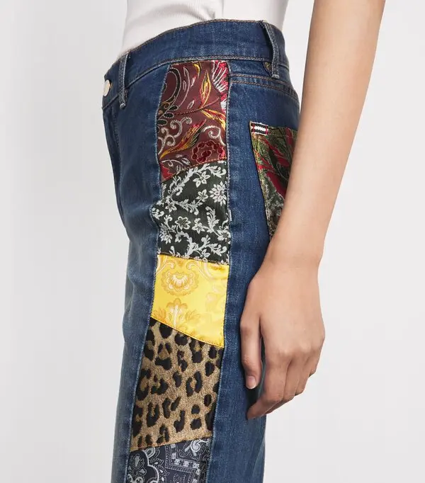 Alice + Olivia Stretch-denim Patchwork Flare Sb Jeans