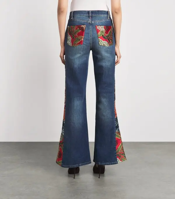 Alice + Olivia Stretch-denim Patchwork Flare Sb Jeans