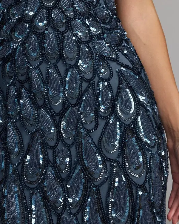 Mac Duggal Blue Embellished Deep V Column Gown