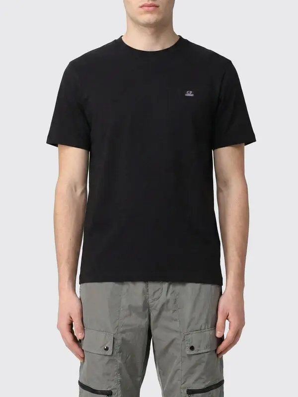 C.P. COMPANY Short-sleeved Cotton T-shirt With Contrasting Logo - Black