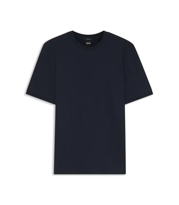 BOSS Geometric-jacquard T-shirt In Cotton - Dark Blue