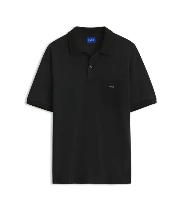 Hugo Cotton Piqué Polo Shirt With Logo Badge - Black