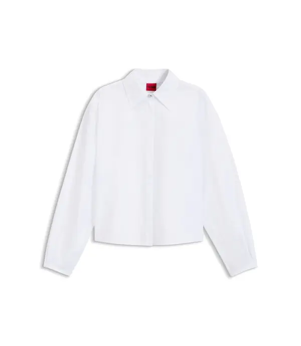 Hugo Cropped Relaxed-fit Blouse In Cotton Poplin