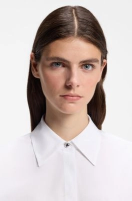 Hugo Cropped Relaxed-fit Blouse In Cotton Poplin
