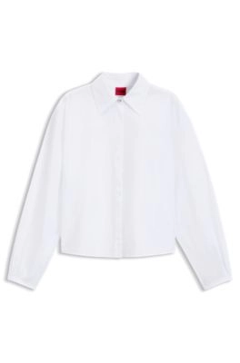 Hugo Cropped Relaxed-fit Blouse In Cotton Poplin