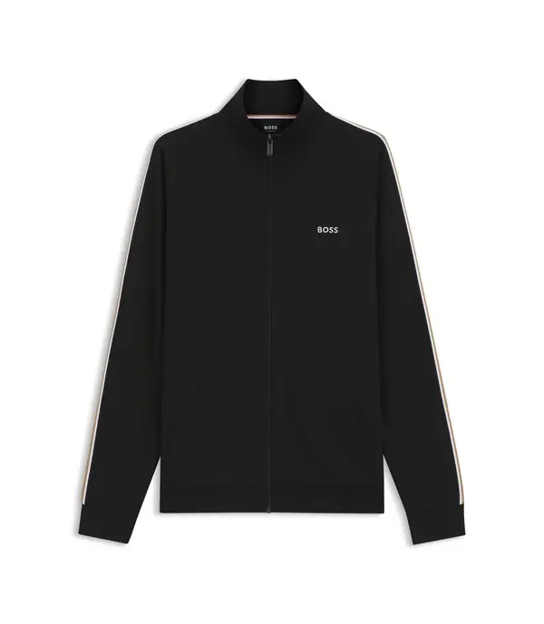 BOSS Cotton Loungewear Jacket With Taped Sleeves