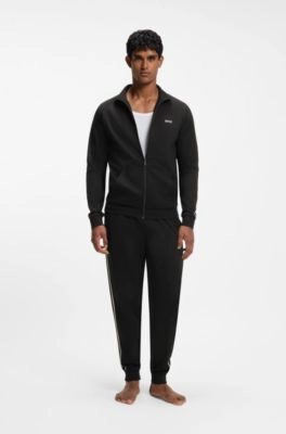 BOSS Cotton Loungewear Jacket With Taped Sleeves