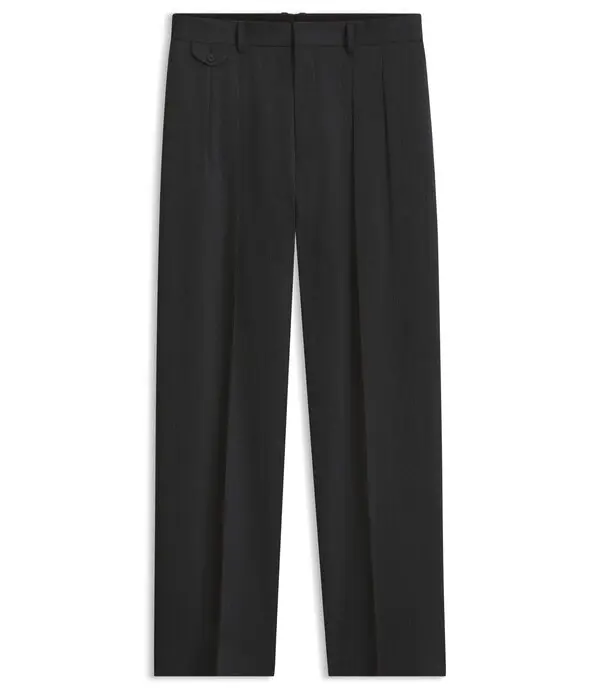 BOSS By Beckham Relaxed-fit Wool Pants With Double Pleats - Grey